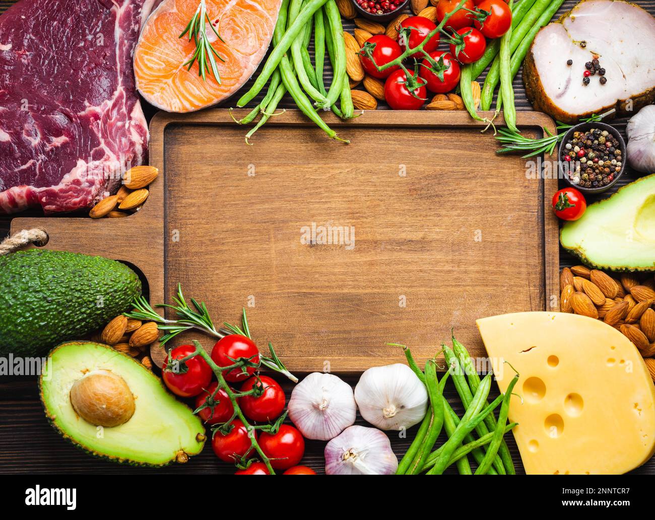 Wooden cutting board and ketogenic low carbs ingredients for healthy ...