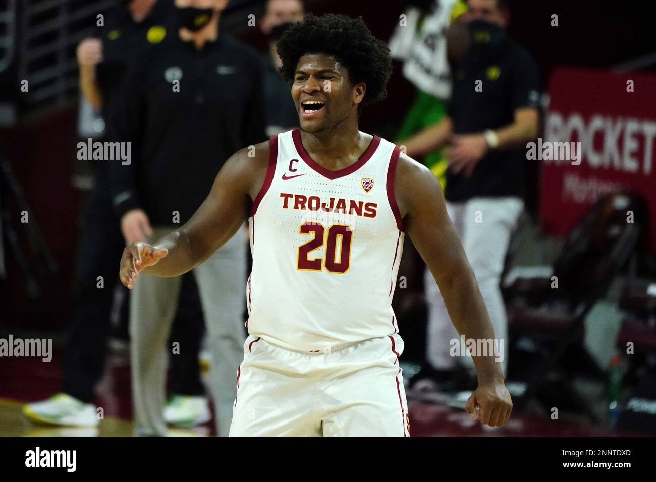 Southern California Trojans guard Ethan Anderson (20) celebrates in the ...