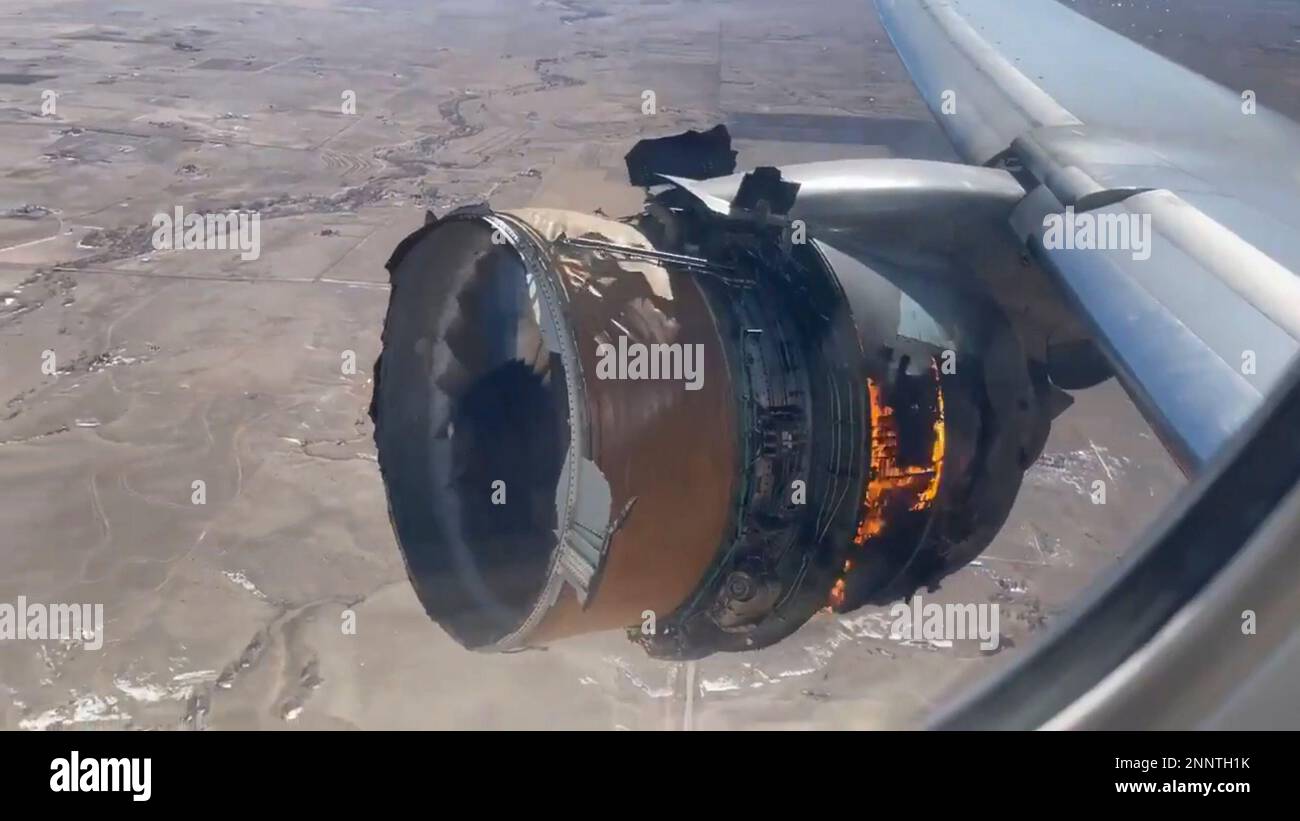 In this image taken from video, the engine of United Airlines Flight ...
