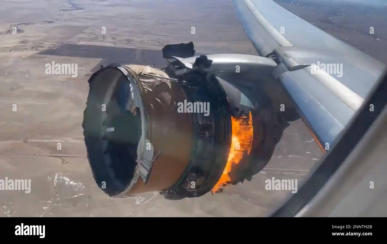 In this image taken from video, the engine of United Airlines Flight ...