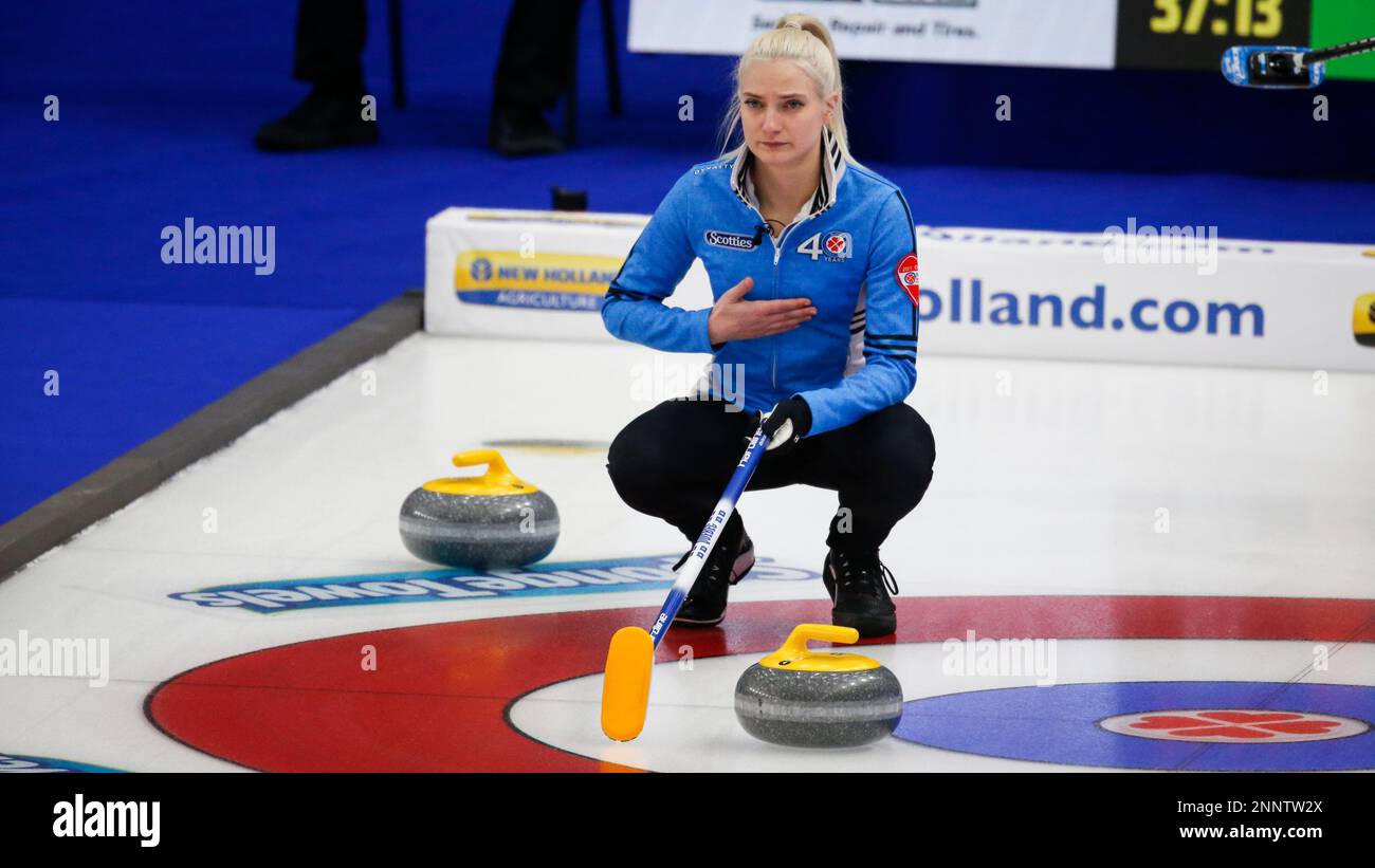 Team Quebec skip Laurie St-Georges gestures to teammates at the ...