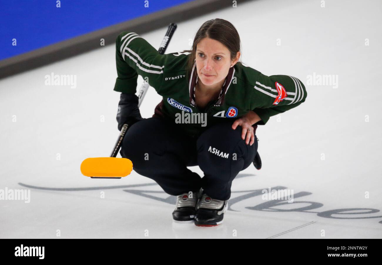 Team Prince Edward Island skip Suzanne Birt watches her shot at the ...