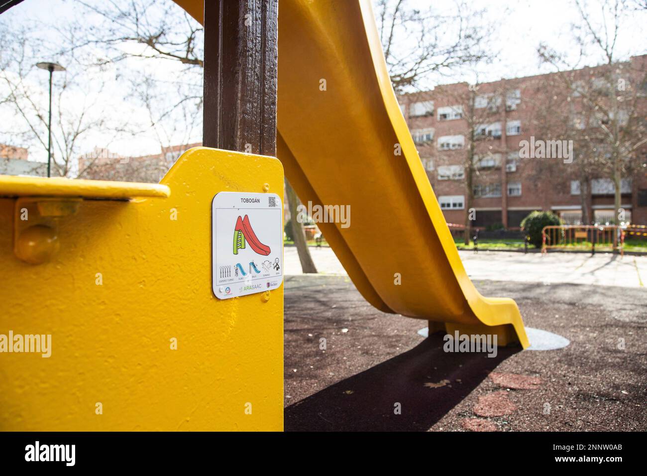 Pictogram or visual plaque installed in a park for children with Autism ...