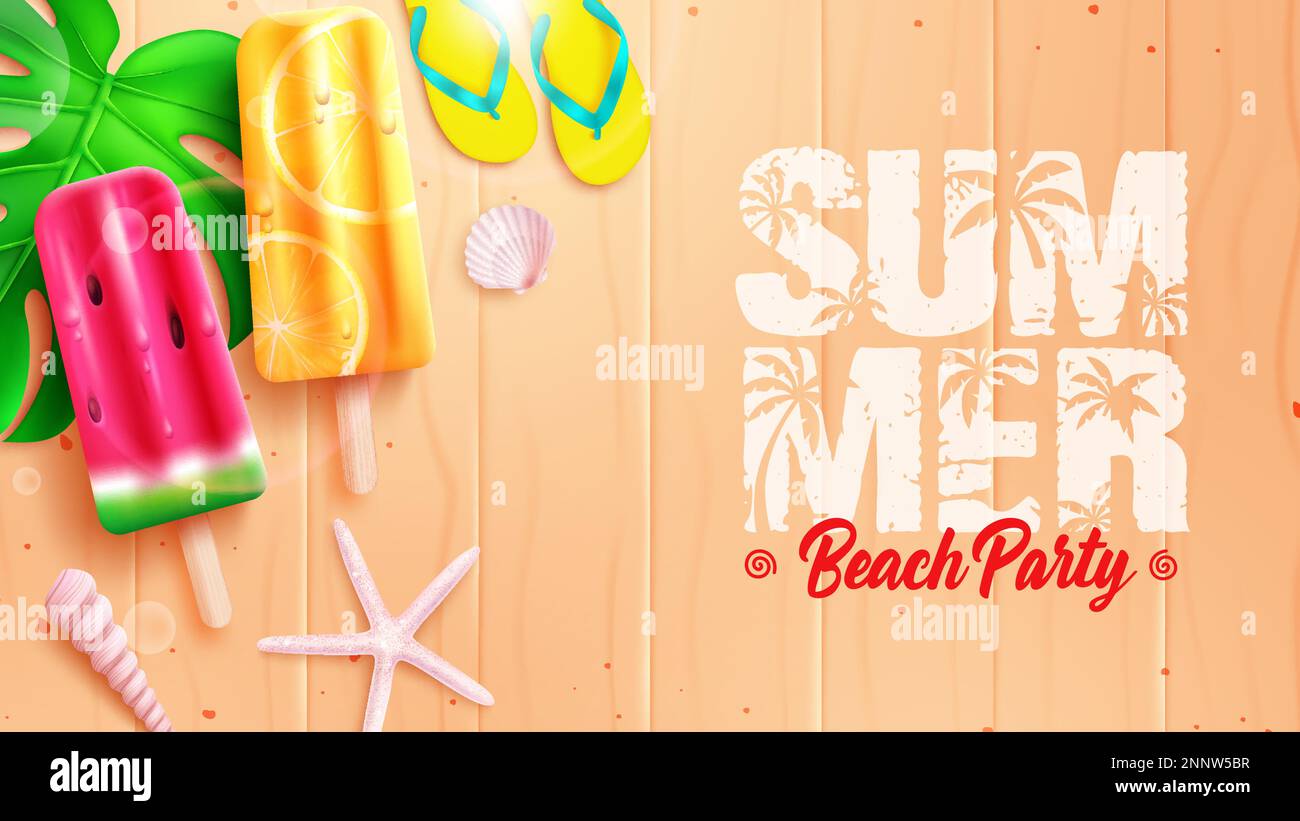 Summer beach party design. Summer beach party text with watermelon and ...