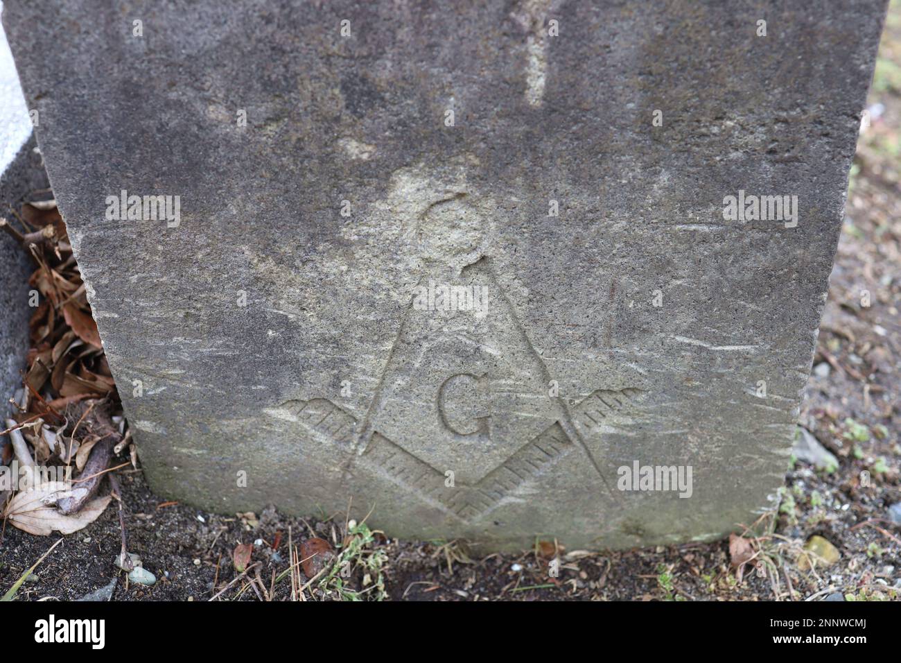 Sendai, Miyagi, Japan, February 2023.Freemasonry stone near Sendai ...