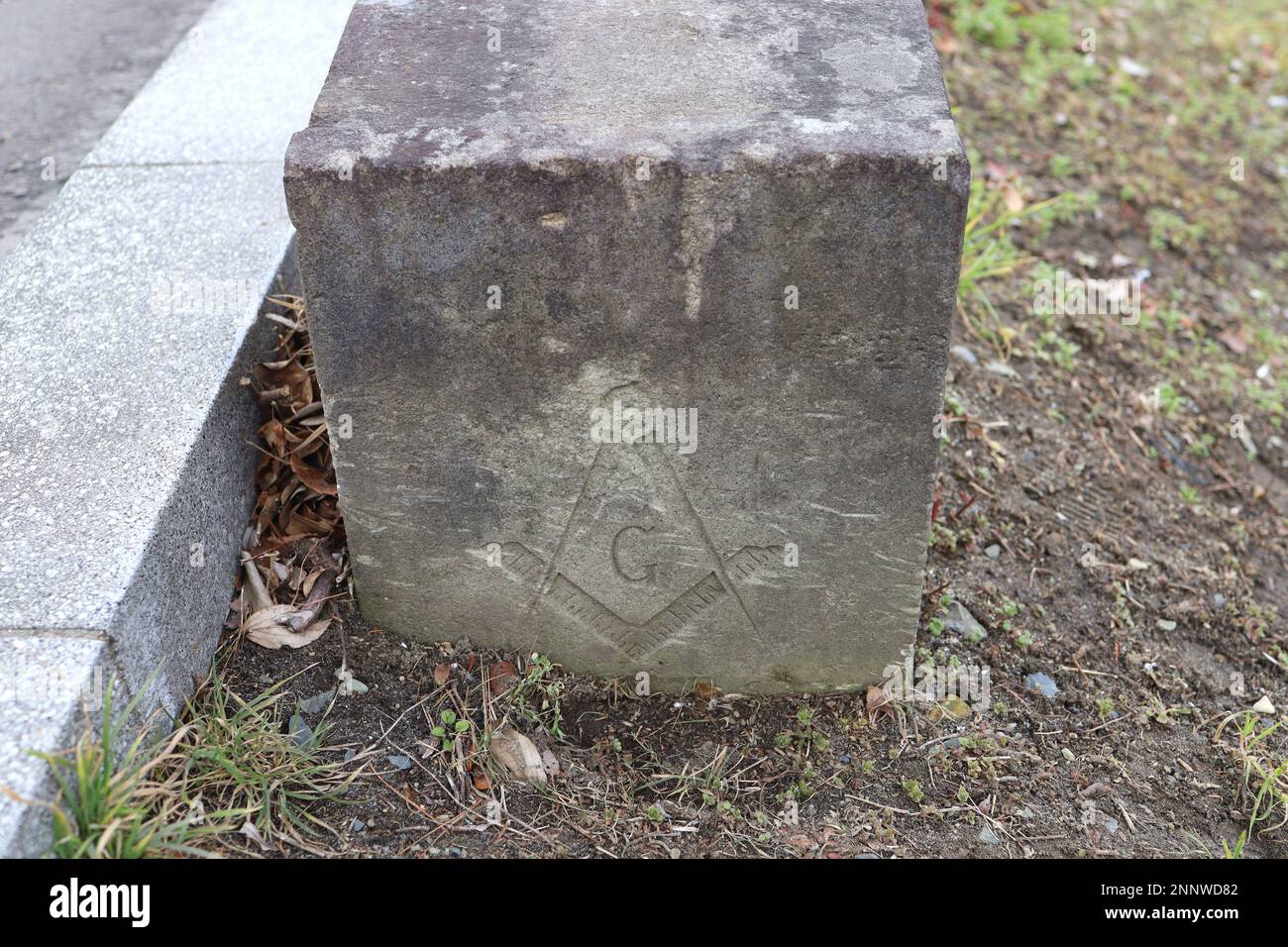 Sendai, Miyagi, Japan, February 2023.Freemasonry stone near Sendai ...