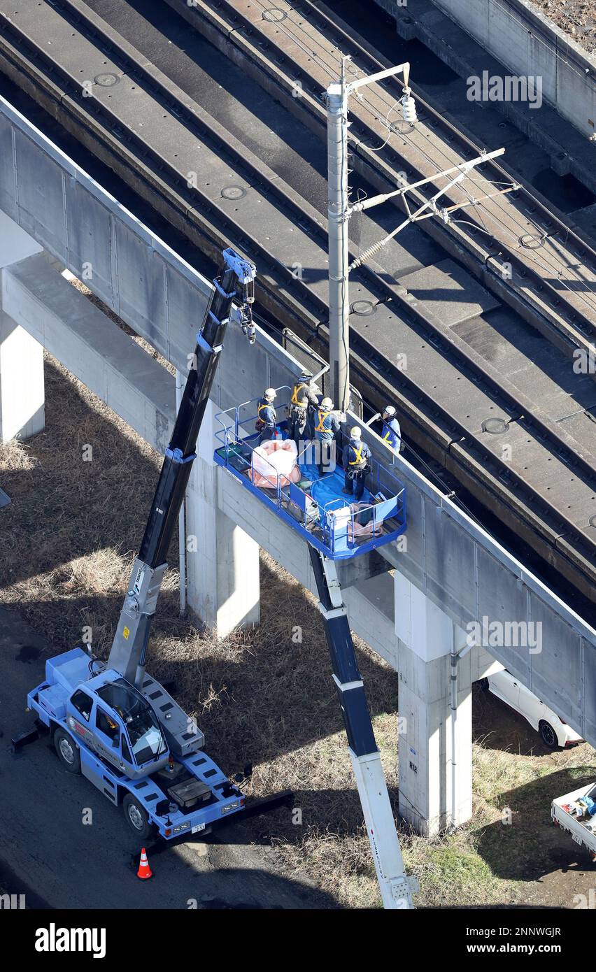 Damaged power poles for the Tohoku Shinkansen Bullet Train due to a ...