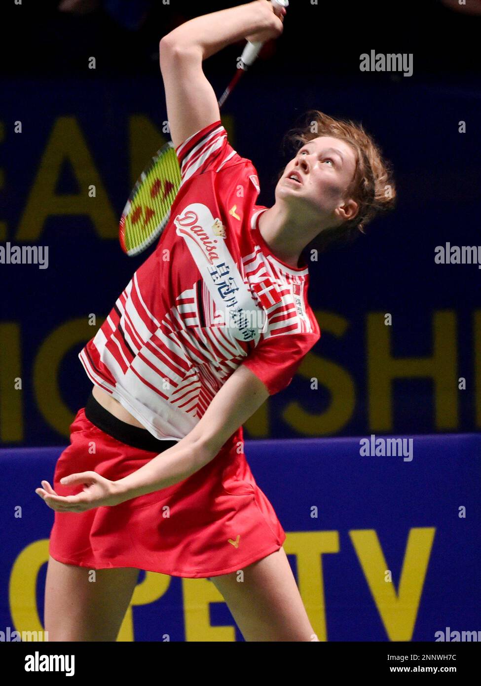 Denmark's Line Christophersen hits a shot to Finland's Nella Nyqvist ...