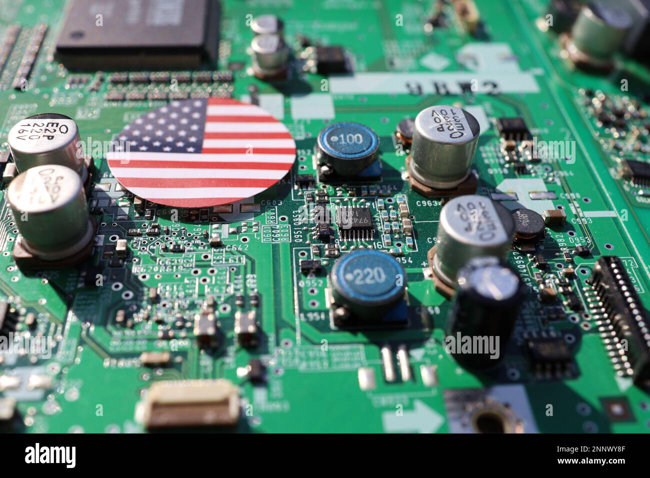 Semiconductor printed circuit board. Concept: American semiconductor ...