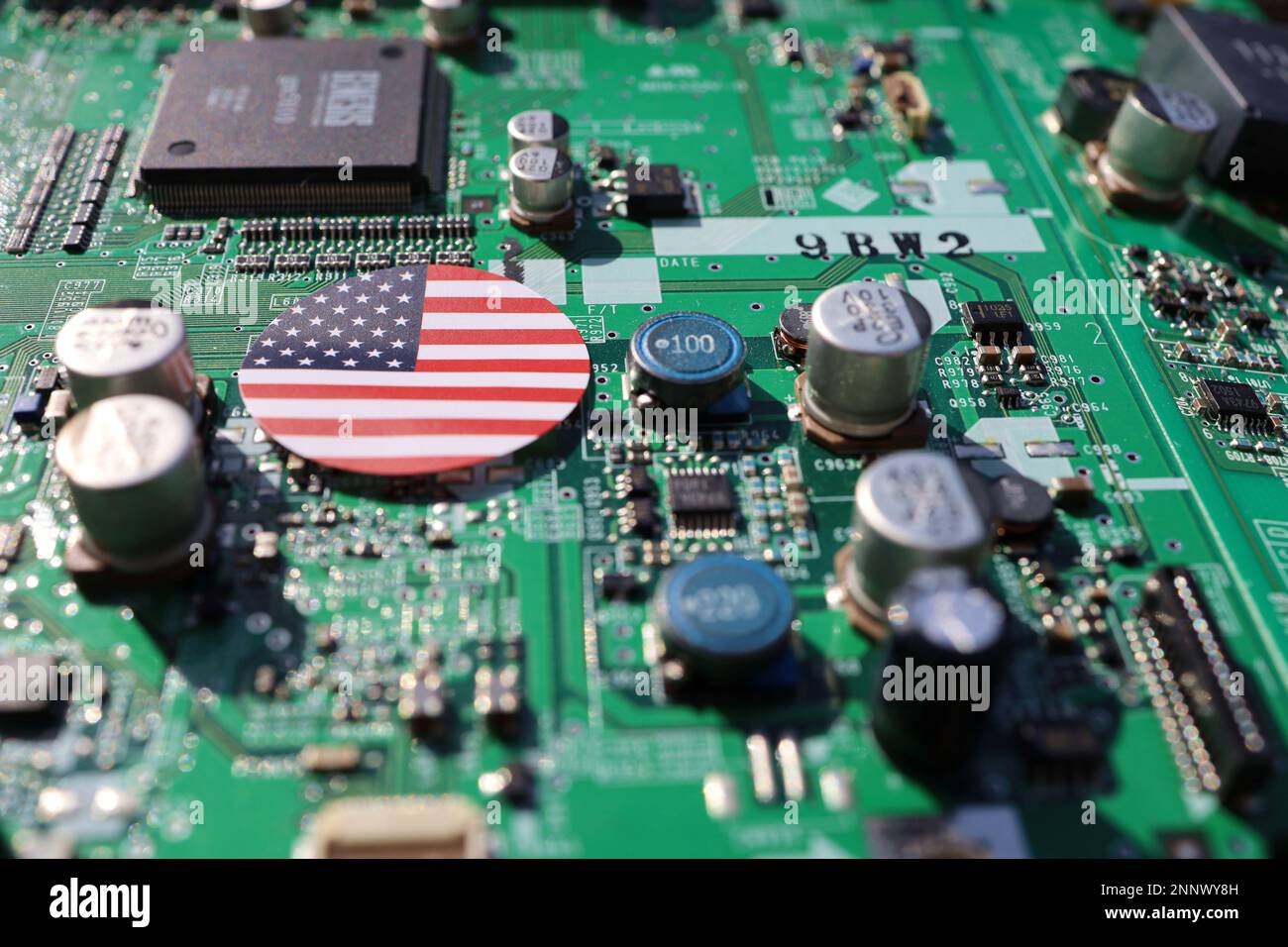 Semiconductor printed circuit board. Concept: American semiconductor ...
