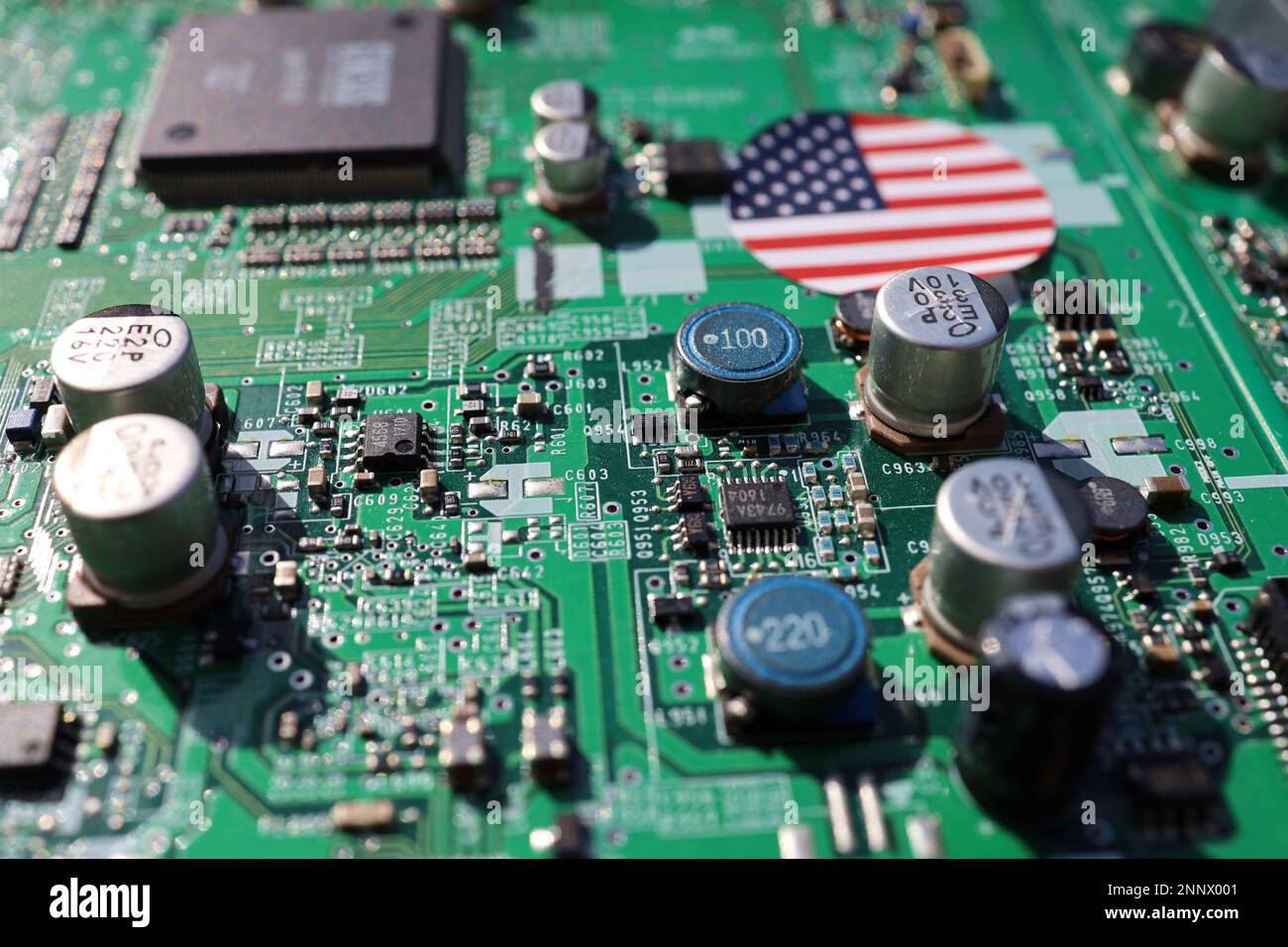 Semiconductor printed circuit board. Concept: American semiconductor ...