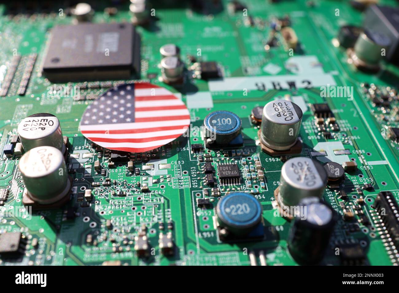 Semiconductor printed circuit board. Concept: American semiconductor ...