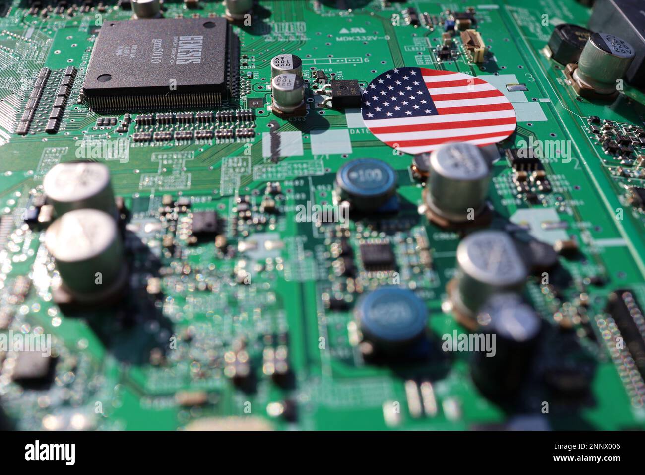Semiconductor printed circuit board. Concept: American semiconductor ...