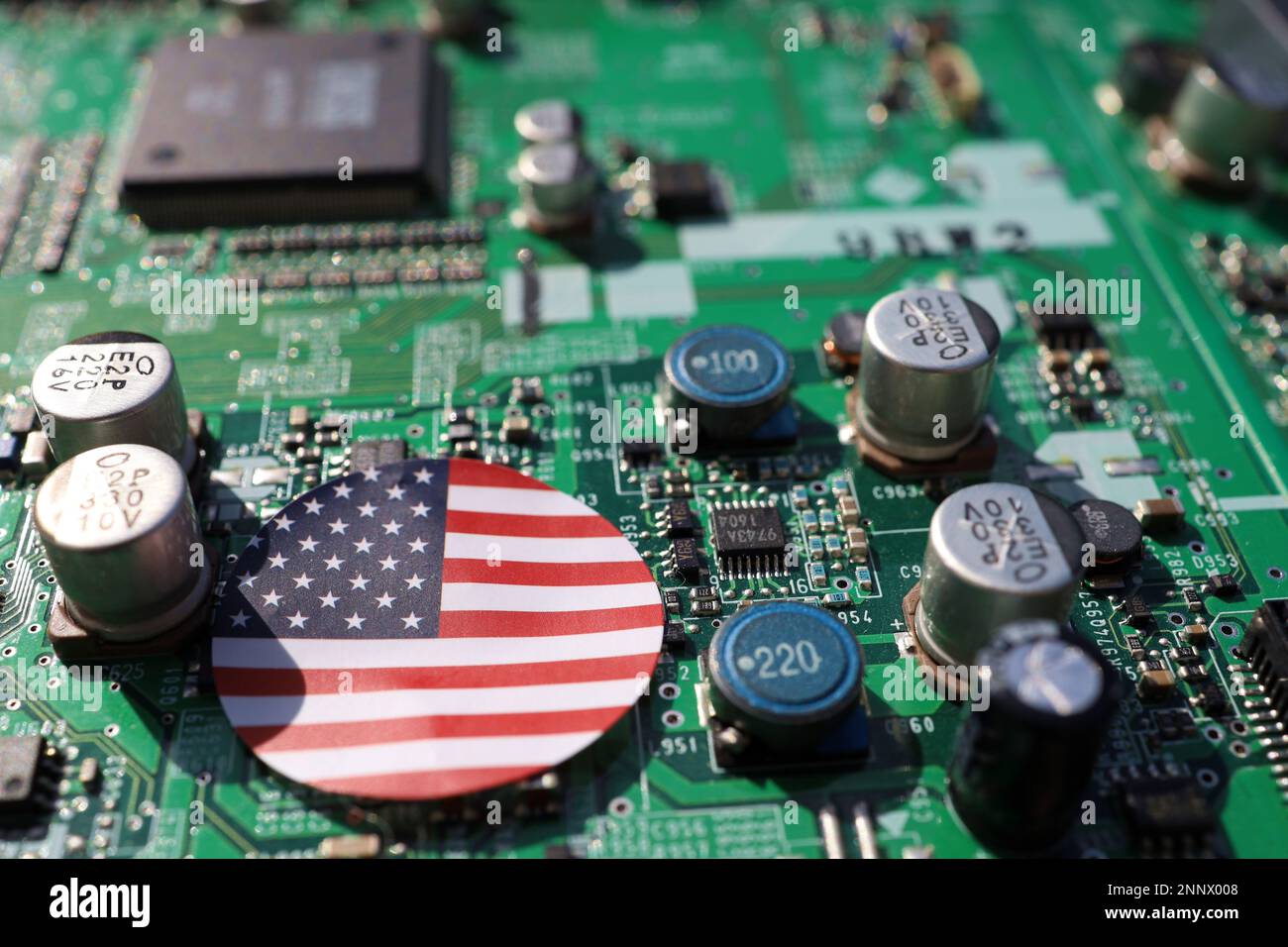 Semiconductor printed circuit board. Concept: American semiconductor ...