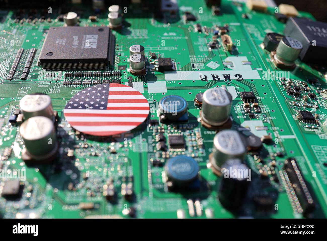 Semiconductor printed circuit board. Concept: American semiconductor ...