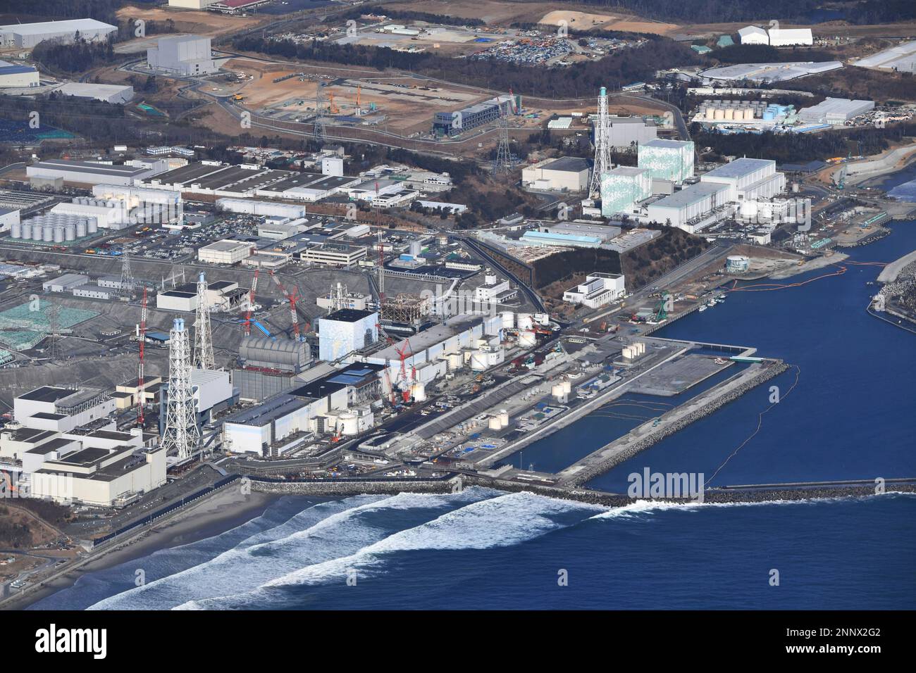 An aerial photo shows Fukushima Daiichi Nuclear Power Plant in Okuma ...