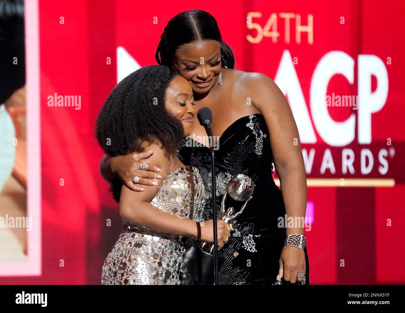 Quinta Brunson, left, and Janelle James accept the award for ...