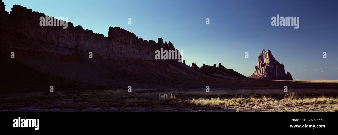 Shiprock rock formation in desert, San Juan County, New Mexico, USA ...