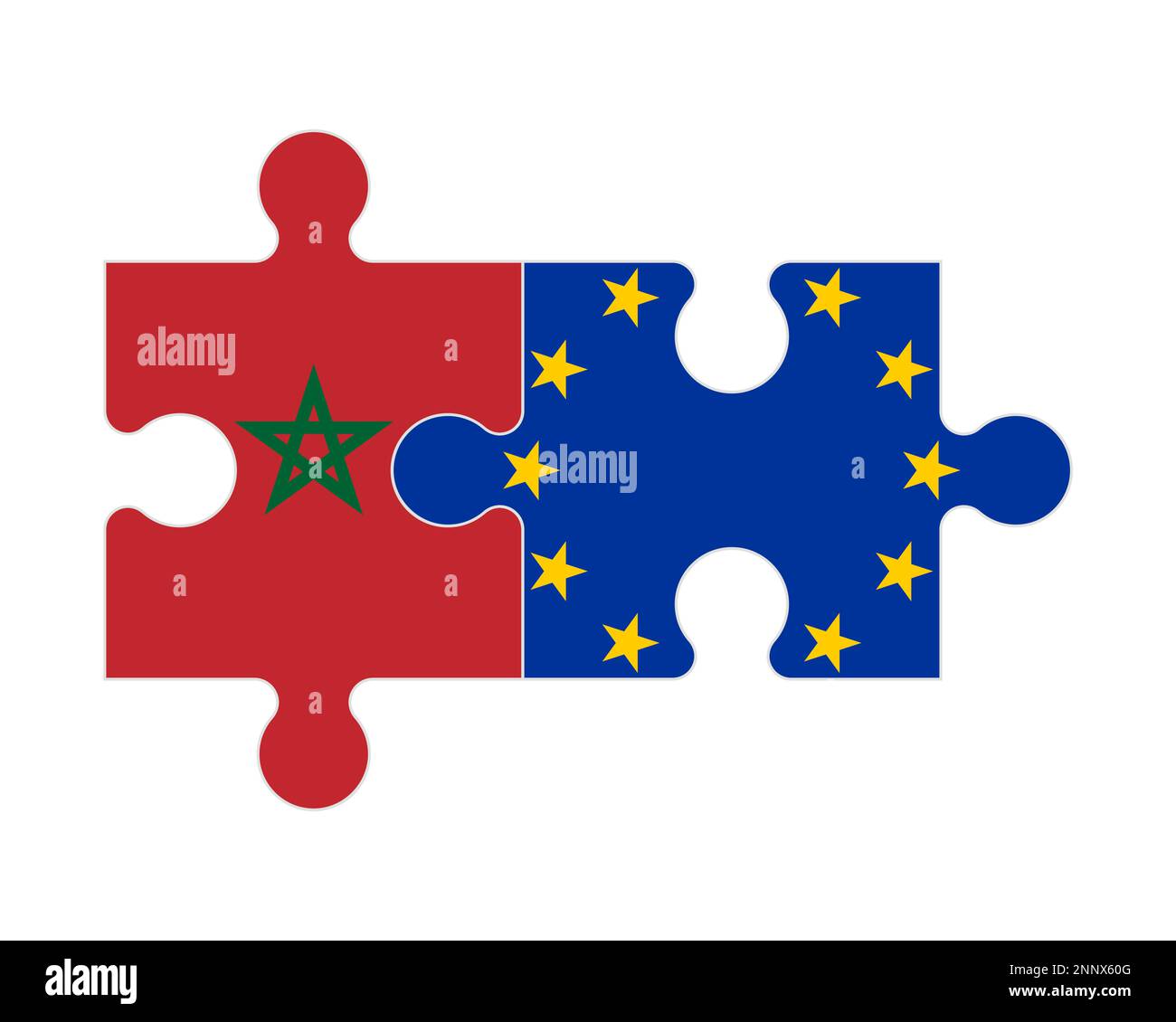 Connected puzzle of flags of Morocco and European Union, vector Stock ...
