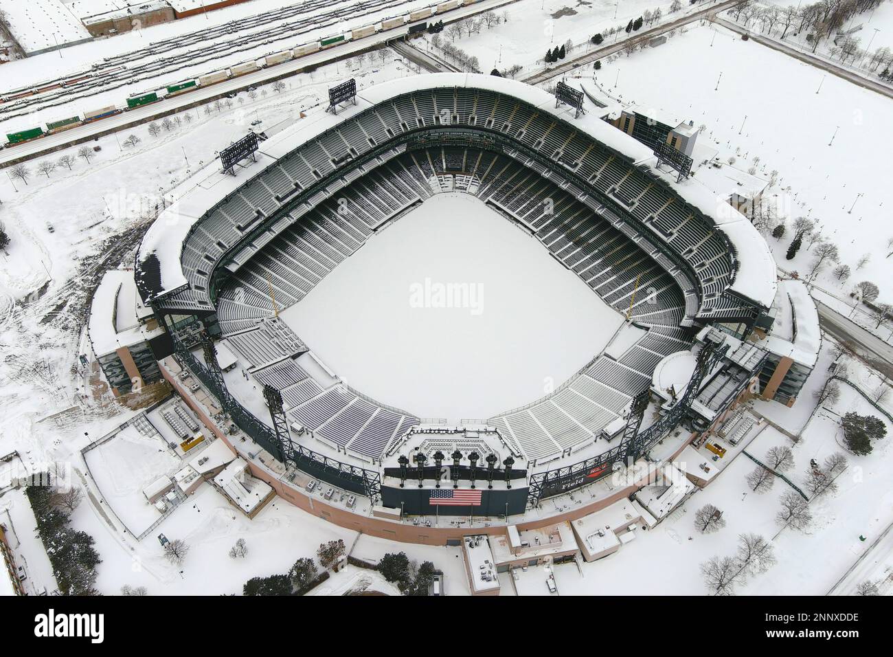 An aerial view of Guaranteed Rate Field, Sunday, Feb. 7, 2021, in ...