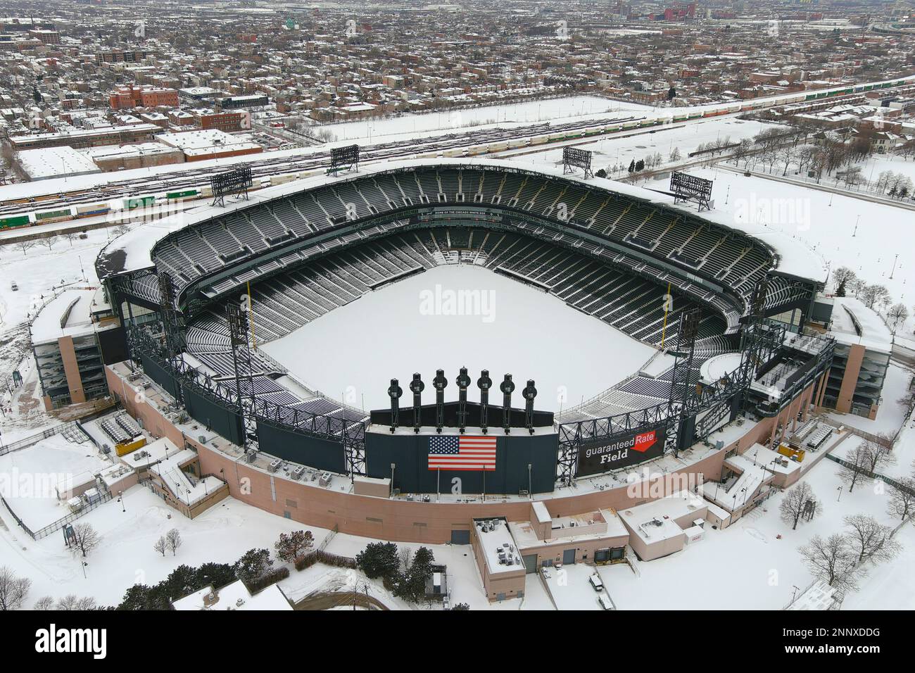 An aerial view of Guaranteed Rate Field, Sunday, Feb. 7, 2021, in ...