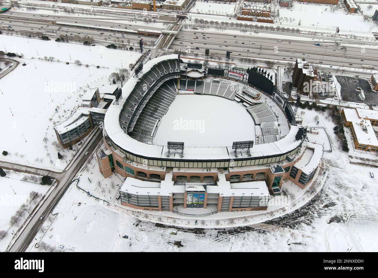 An aerial view of Guaranteed Rate Field, Sunday, Feb. 7, 2021, in ...