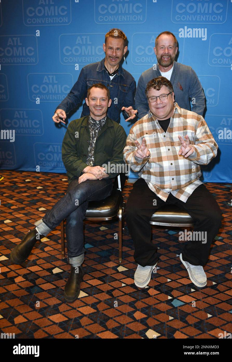 Atlanta, GA, USA. 25th Feb, 2023. Dominic Monaghan, Billy Boyd, Elijah ...