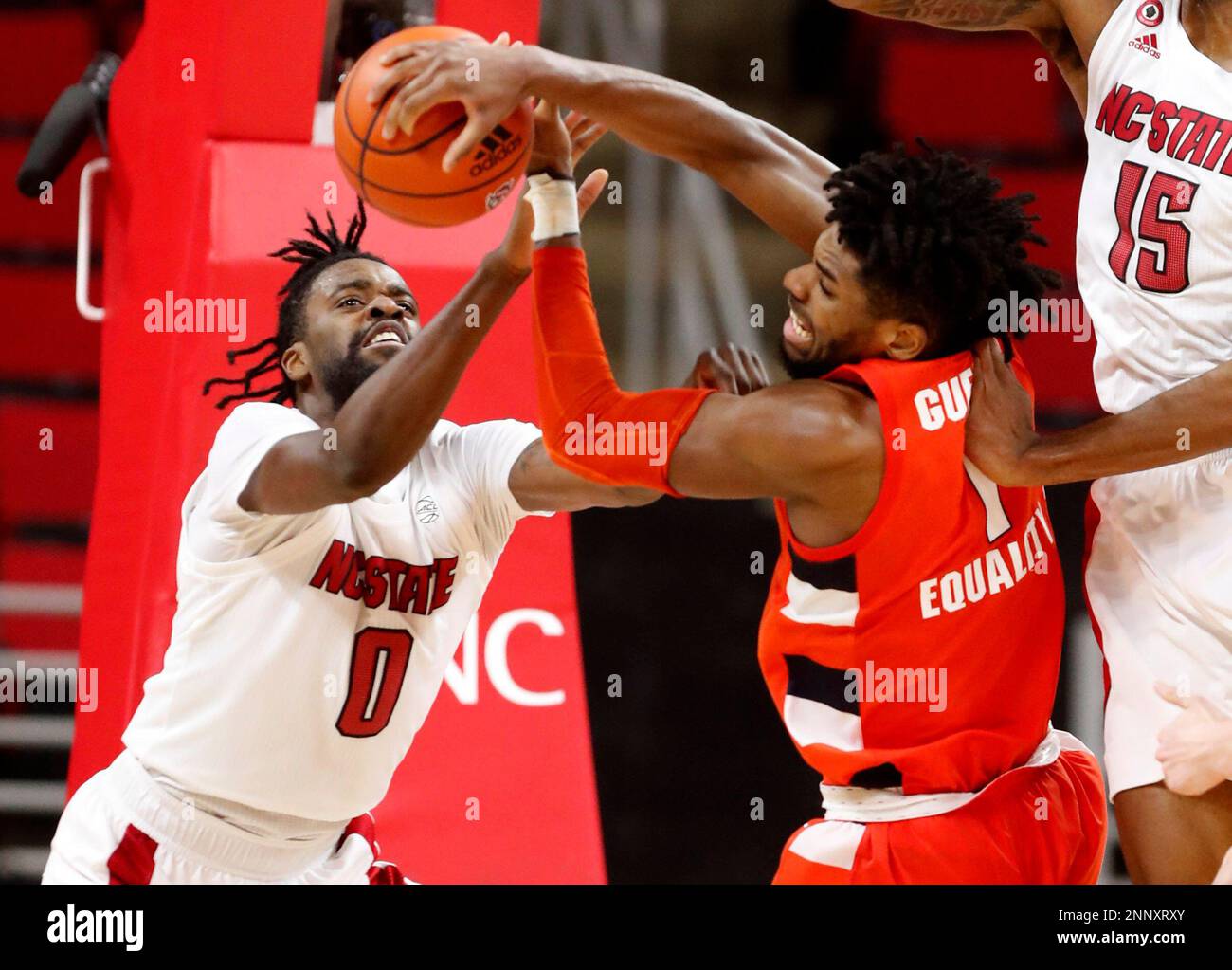 North Carolina State's D.J. Funderburk (0) fights for the rebound with ...