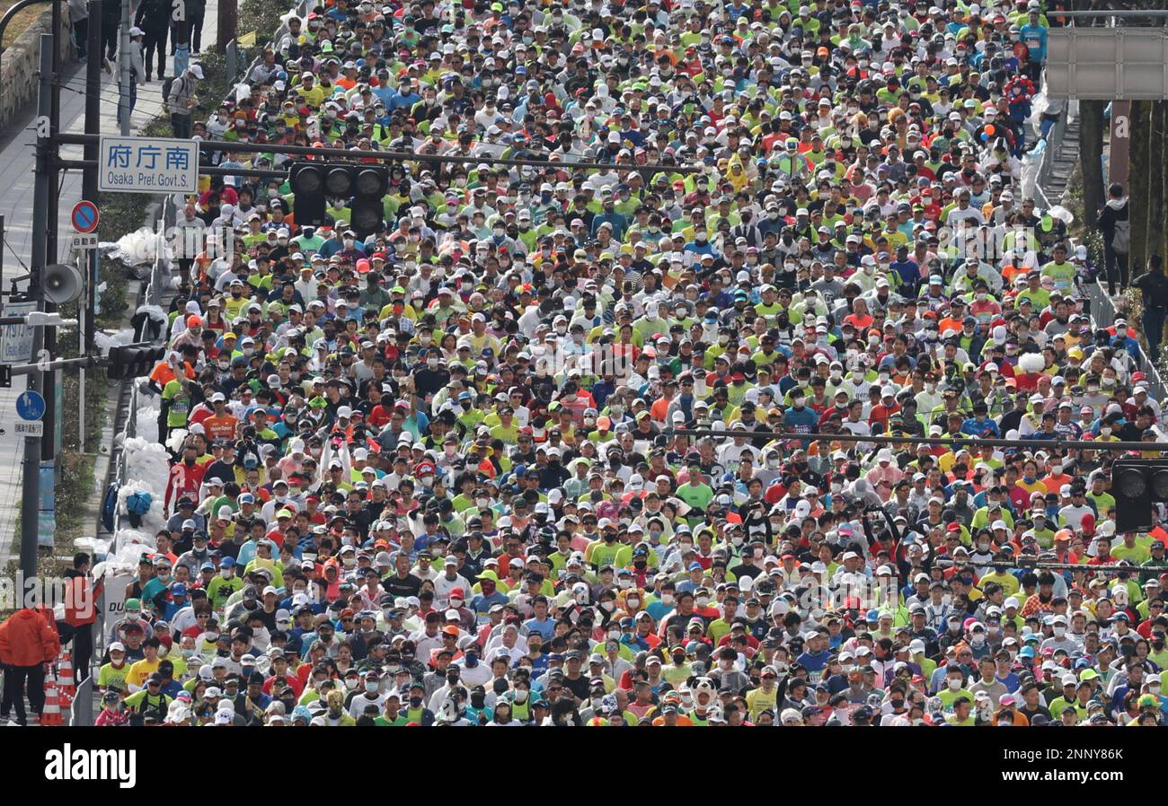 Runners compete during the Osaka Marathon 2023 in Osaka on Feb. 26 ...