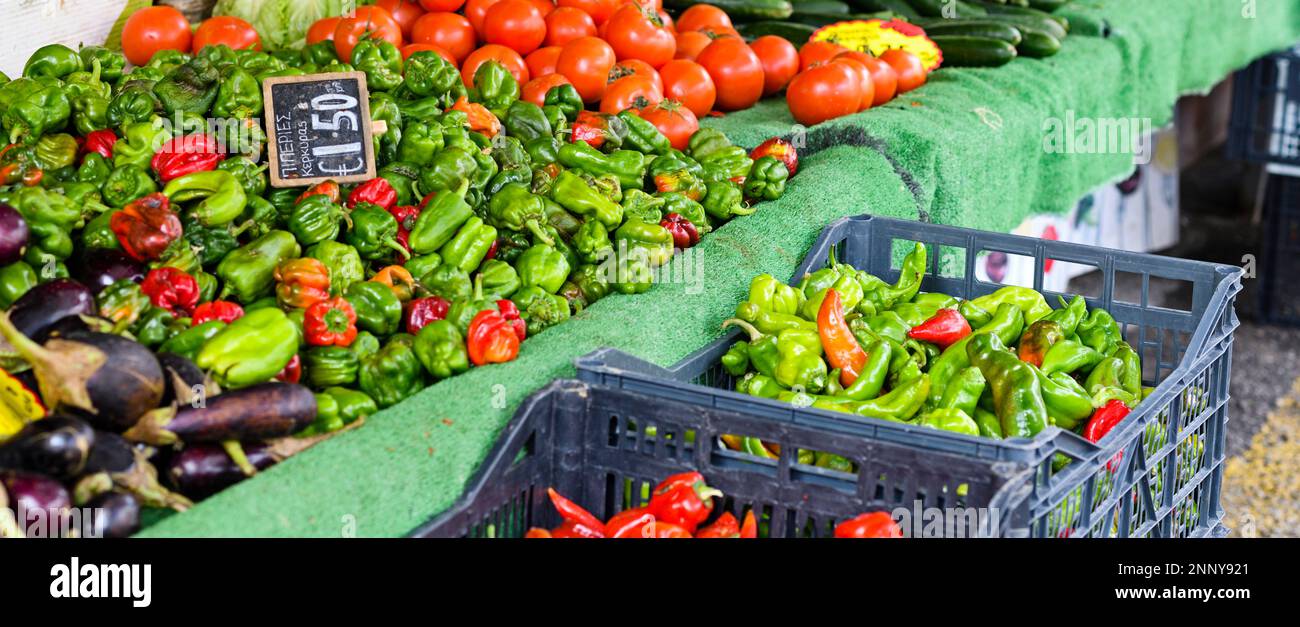 Fresh vegetables at market stall, Corfu, Ionian Islands, Greece Stock ...