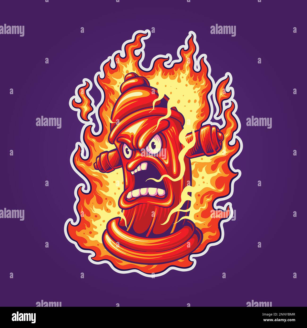 Angry flaming fire hydrant logo cartoon illustrations vector for your ...