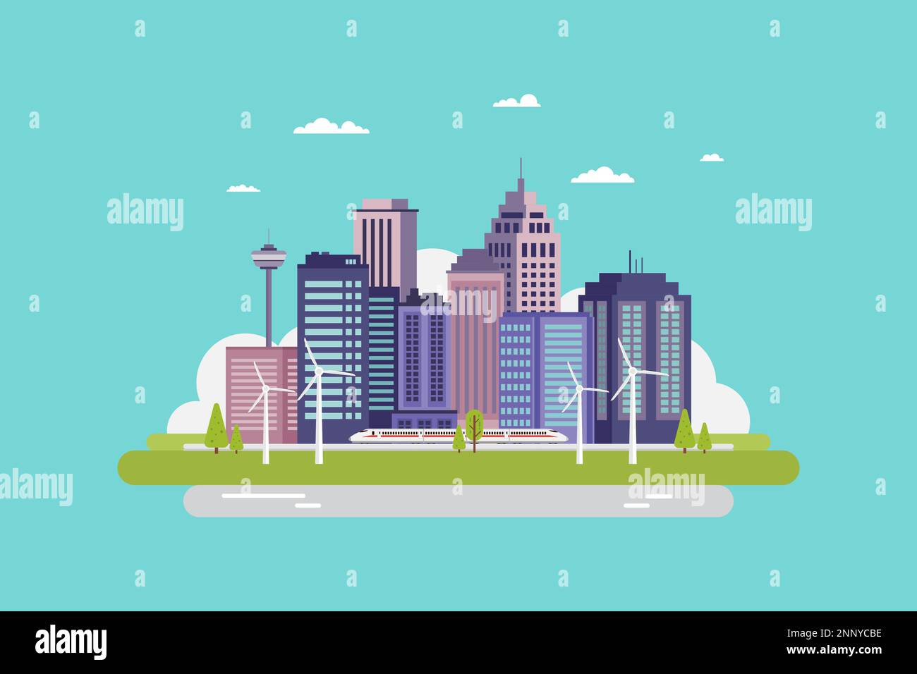 Smart city flat design with modern concept skyscrapers in the future ...