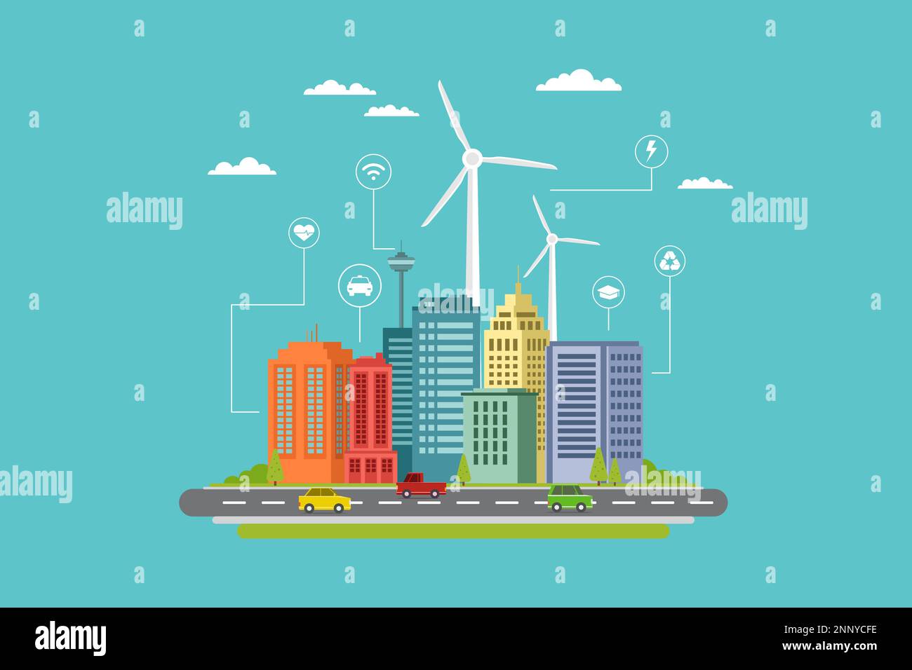 modern smart city flat design with info graphic and eco energy elements ...