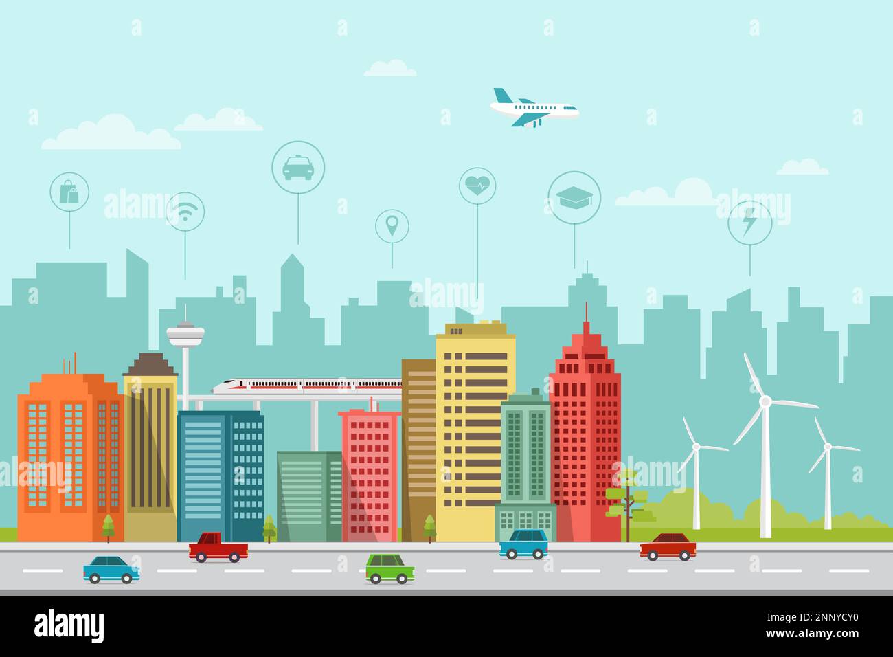 modern smart city flat design with wind energy and info graphics Stock ...