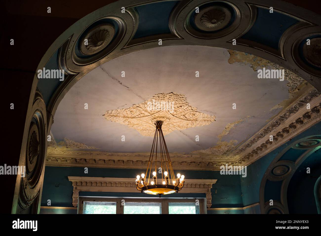 Ceiling with arched vaults and stucco inside an old Art Nouveau manor ...