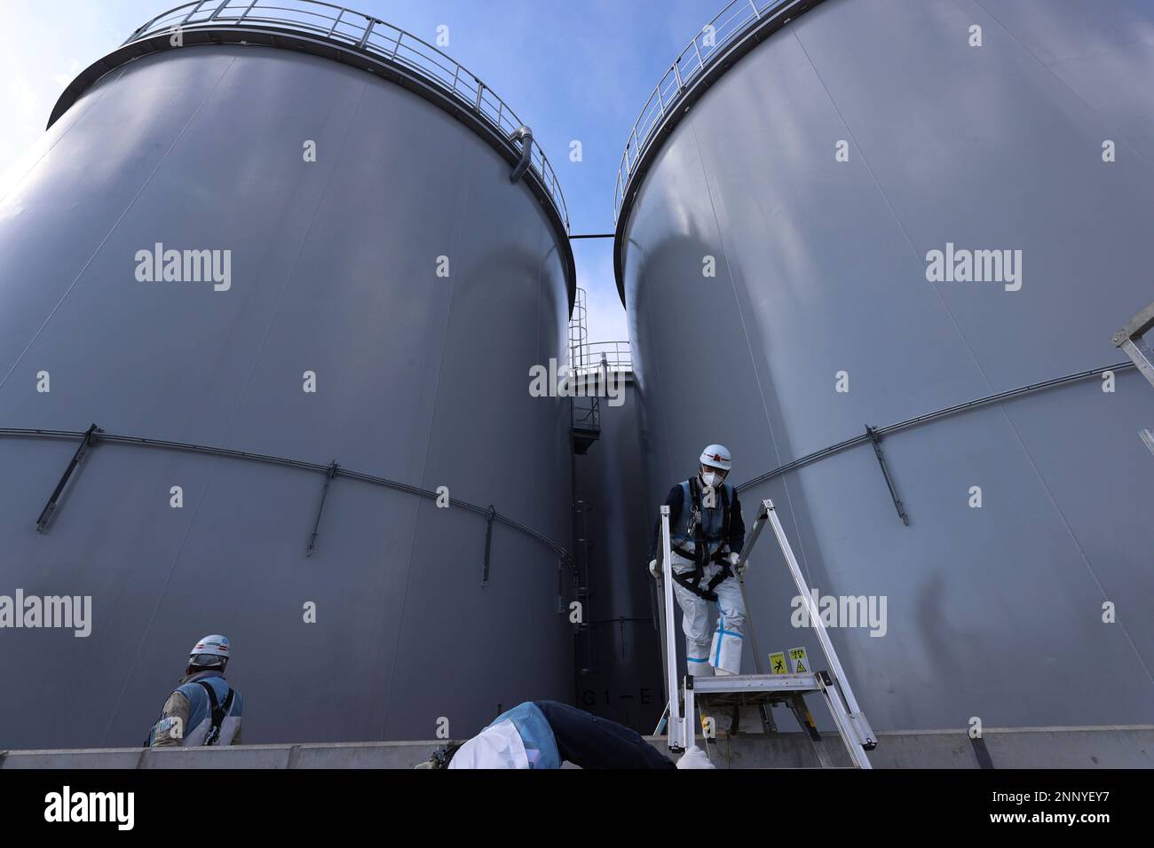 A photo shows contaminsted water storage tanks lined at the Fukushima ...