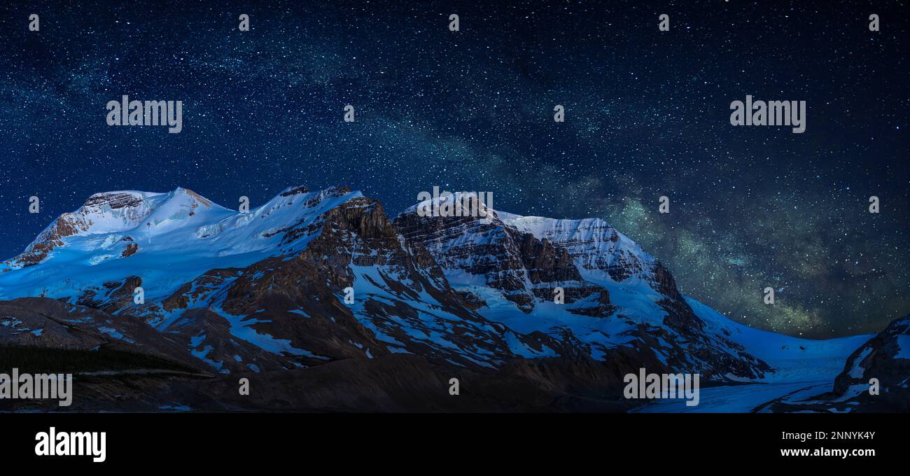 Stars at night over Mount Athabasca and Athabasca Glacier, Alberta ...