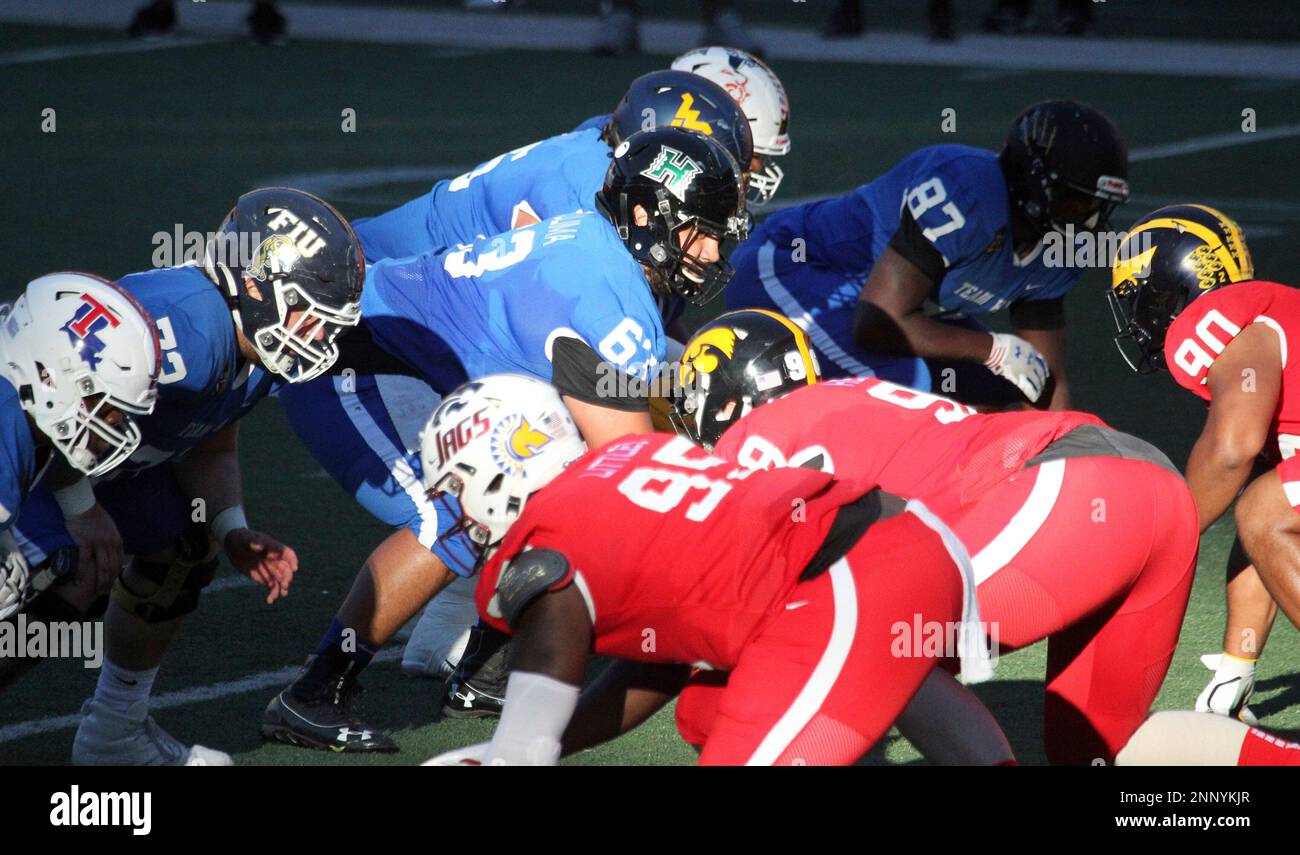 January 31, 2021 - The line of scrimmage during the Hula Bowl at Aloha ...