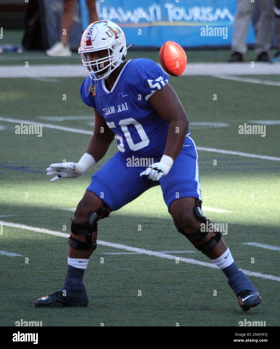 January 31, 2021 - Louisiana-Monroe Warhawks offensive lineman Tyler ...