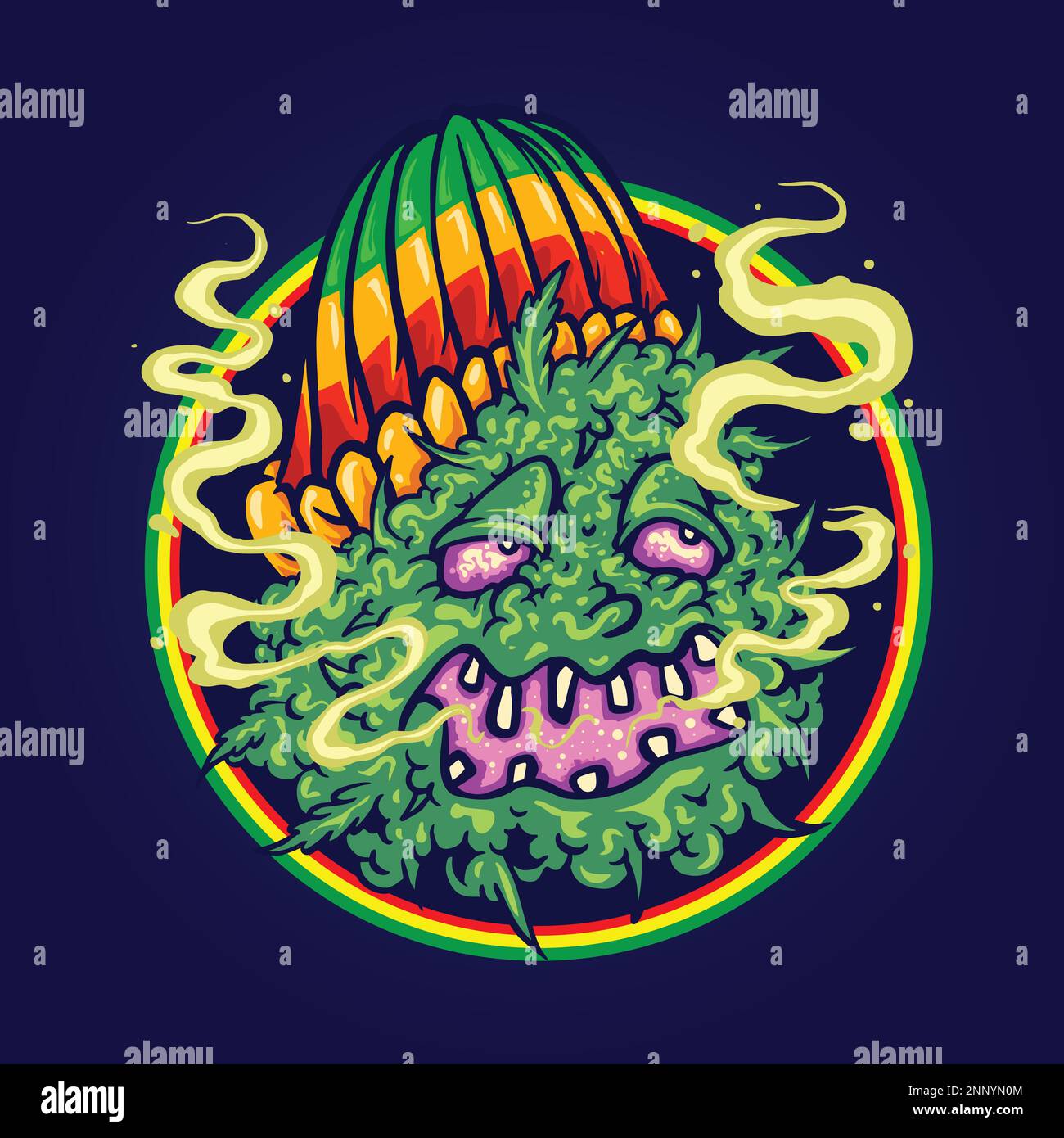 Scary weed leaf rasta style logo cartoon illustrations vector ...