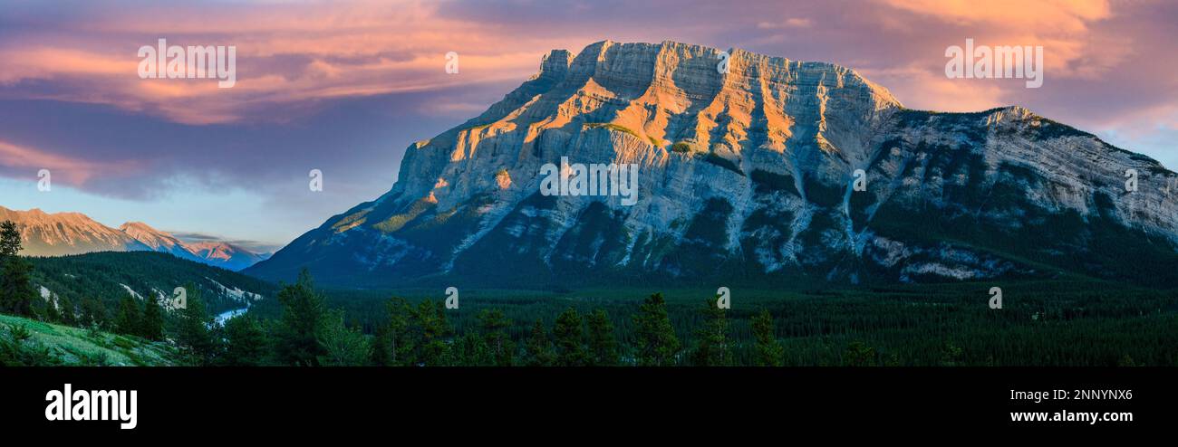 Landscape with Mount Rundle at sunset, Bow River valley, Banff, Alberta ...