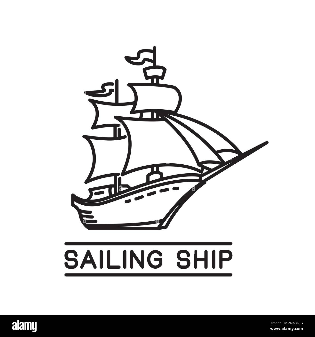 pirate ship design monoline sailing ship vector illustration Stock ...
