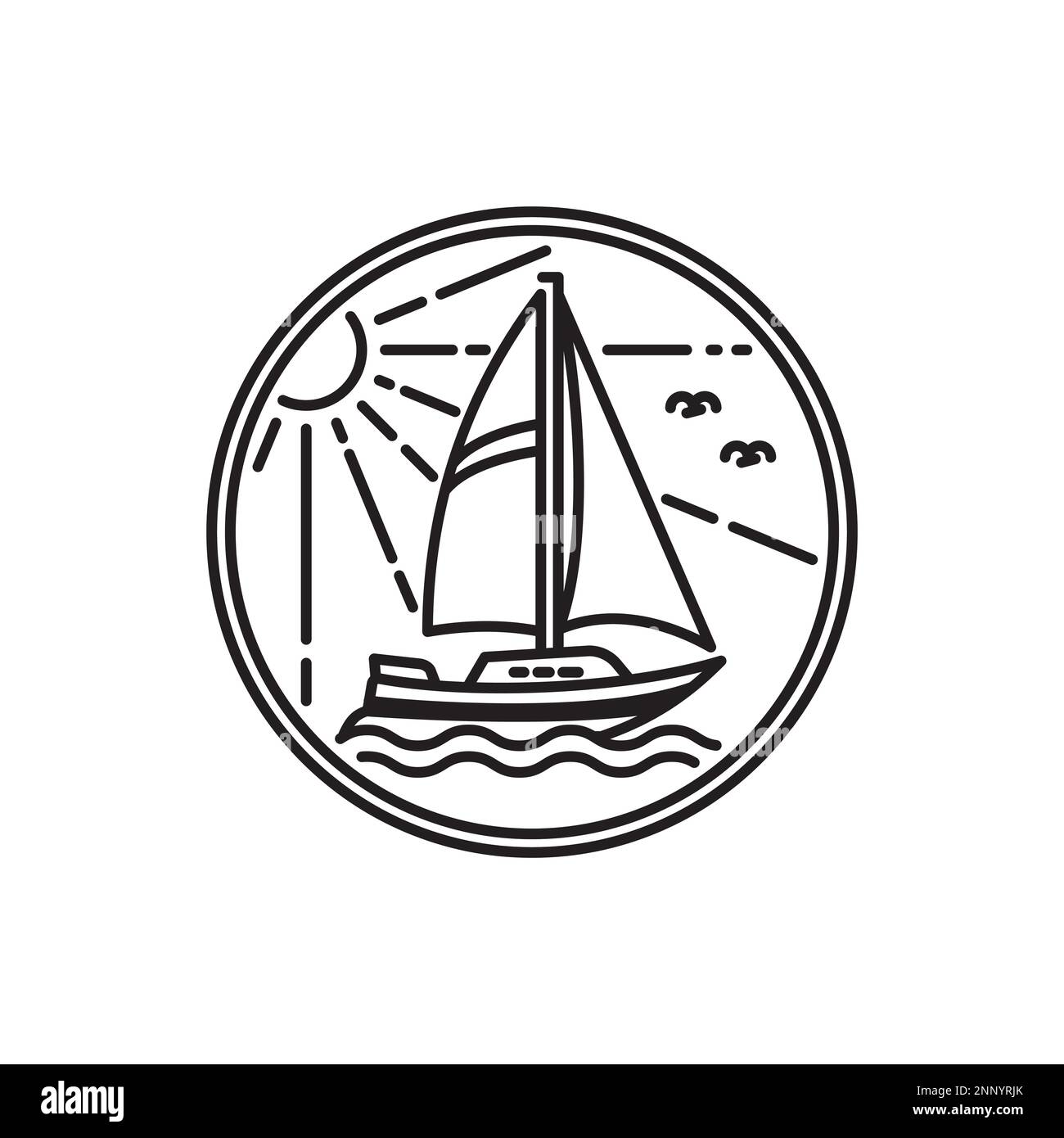 sailboat design outline simple monoline sailboat isolated on white ...