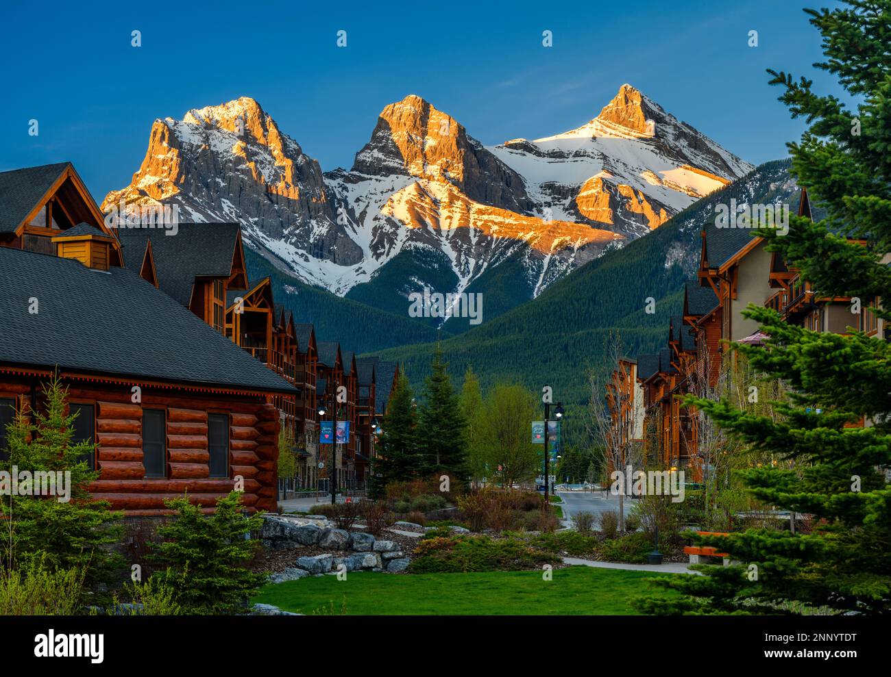 Spring Creek village and Three Sisters Mountain, Canmore, Alberta ...