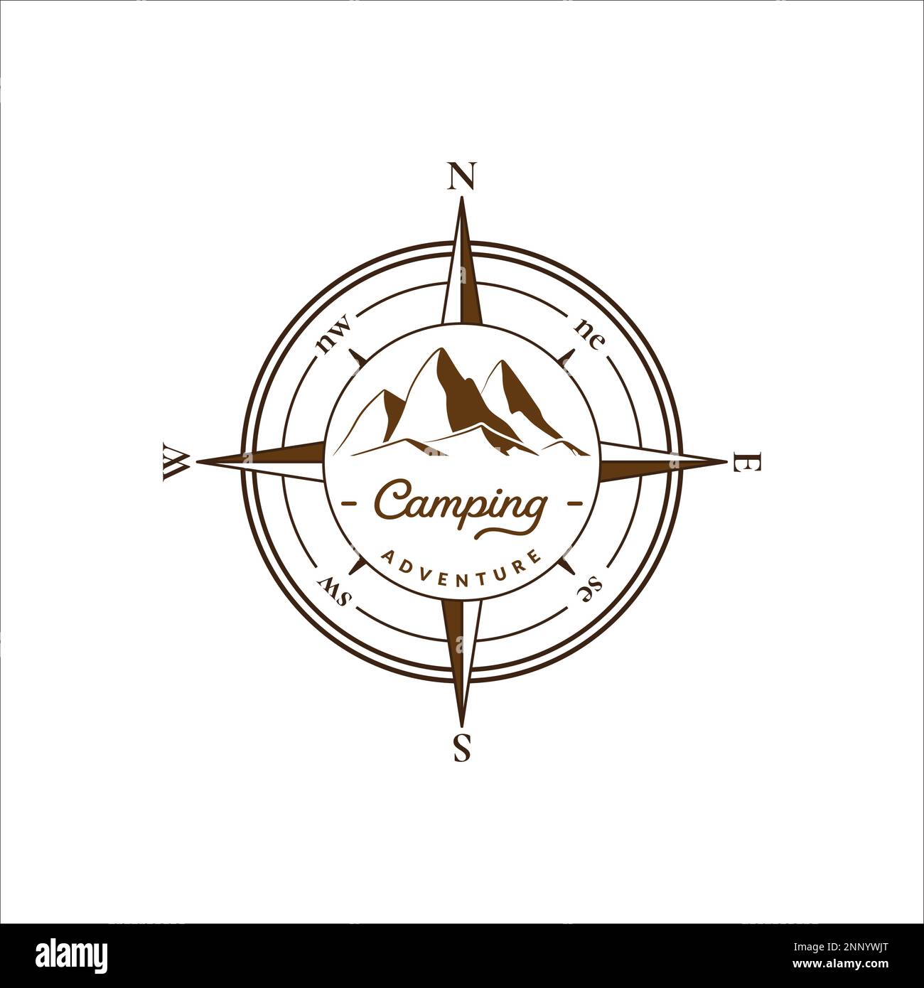 Camping compass and mountain vector illustration isolated on white ...