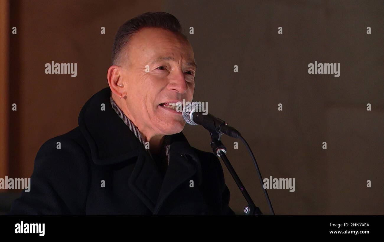 In this image from video, Bruce Springsteen performs during a ...