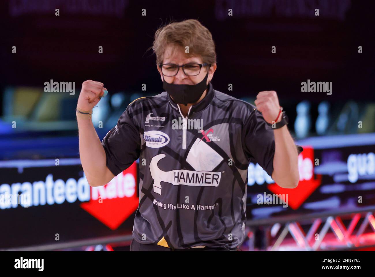 Benjamin Martinez of Mexico reacts to making a difficult split as he bowls in the Southwest ...