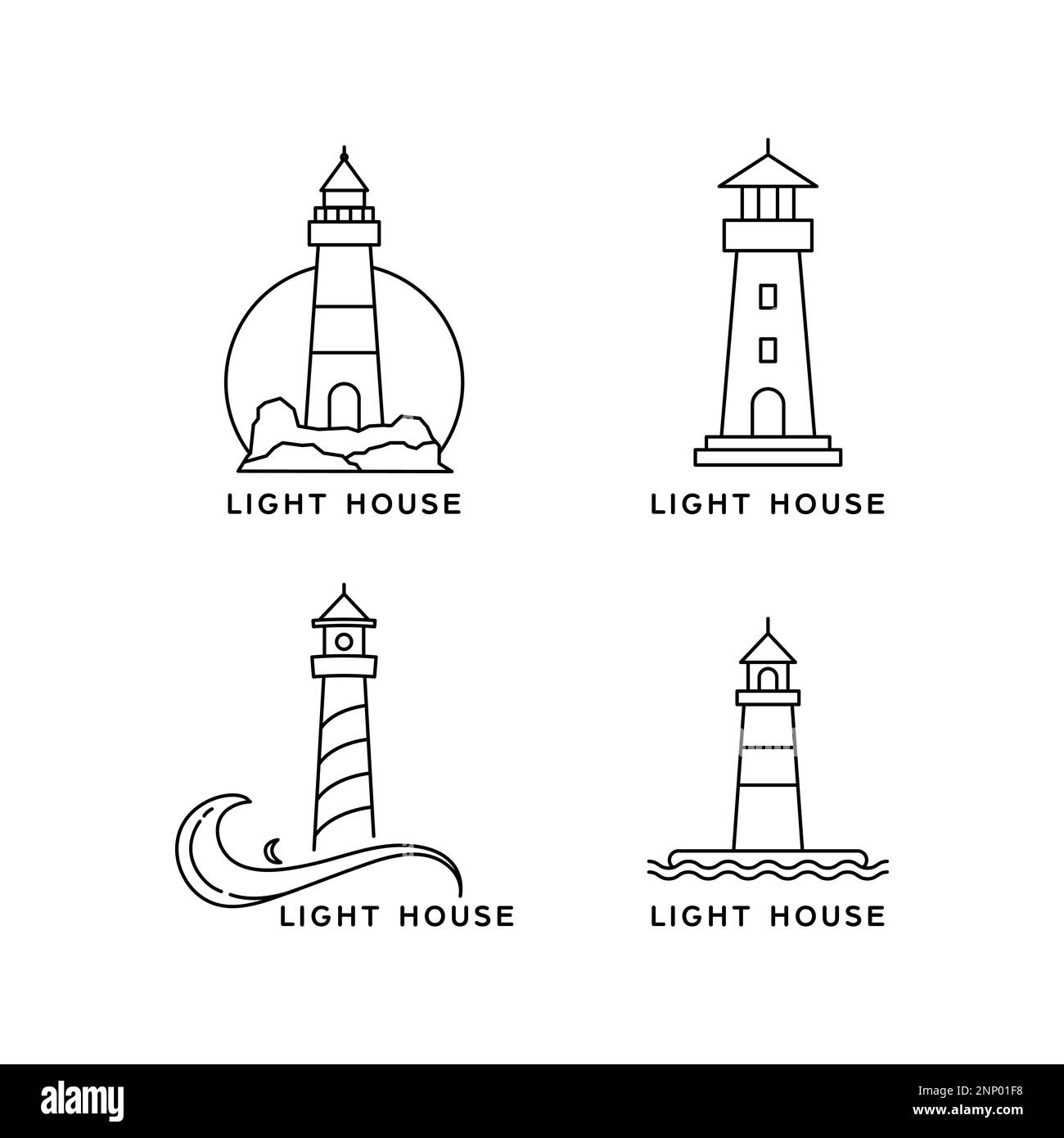 lighthouse line art style logo design. simple vector design lighthouse collection isolated on ...