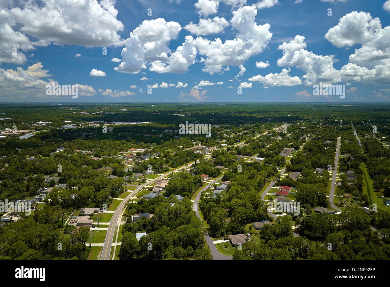 Aerial view of american small town in Florida with private homes ...
