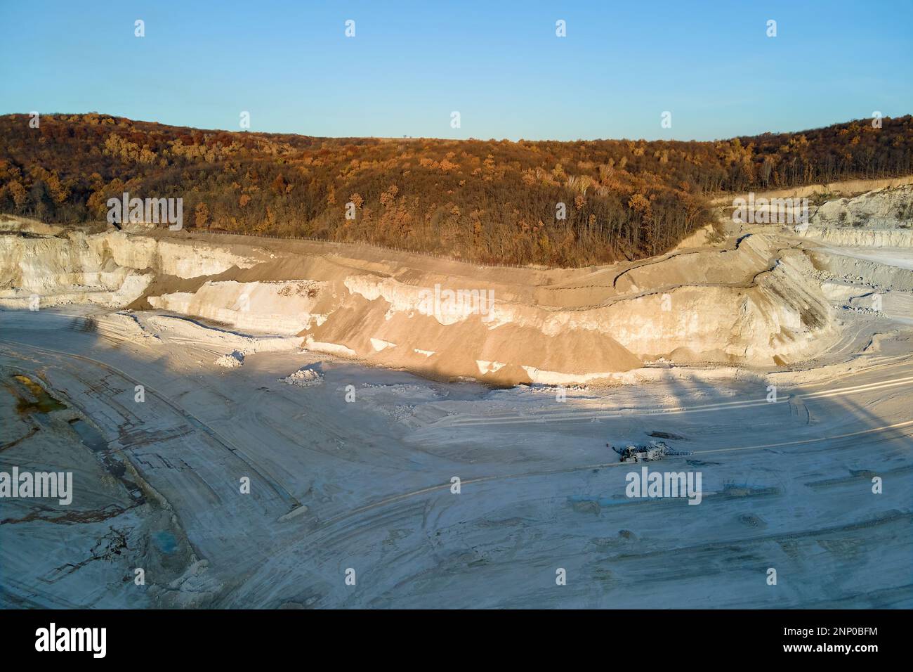 Aerial view of open pit mining site of limestone materials for ...